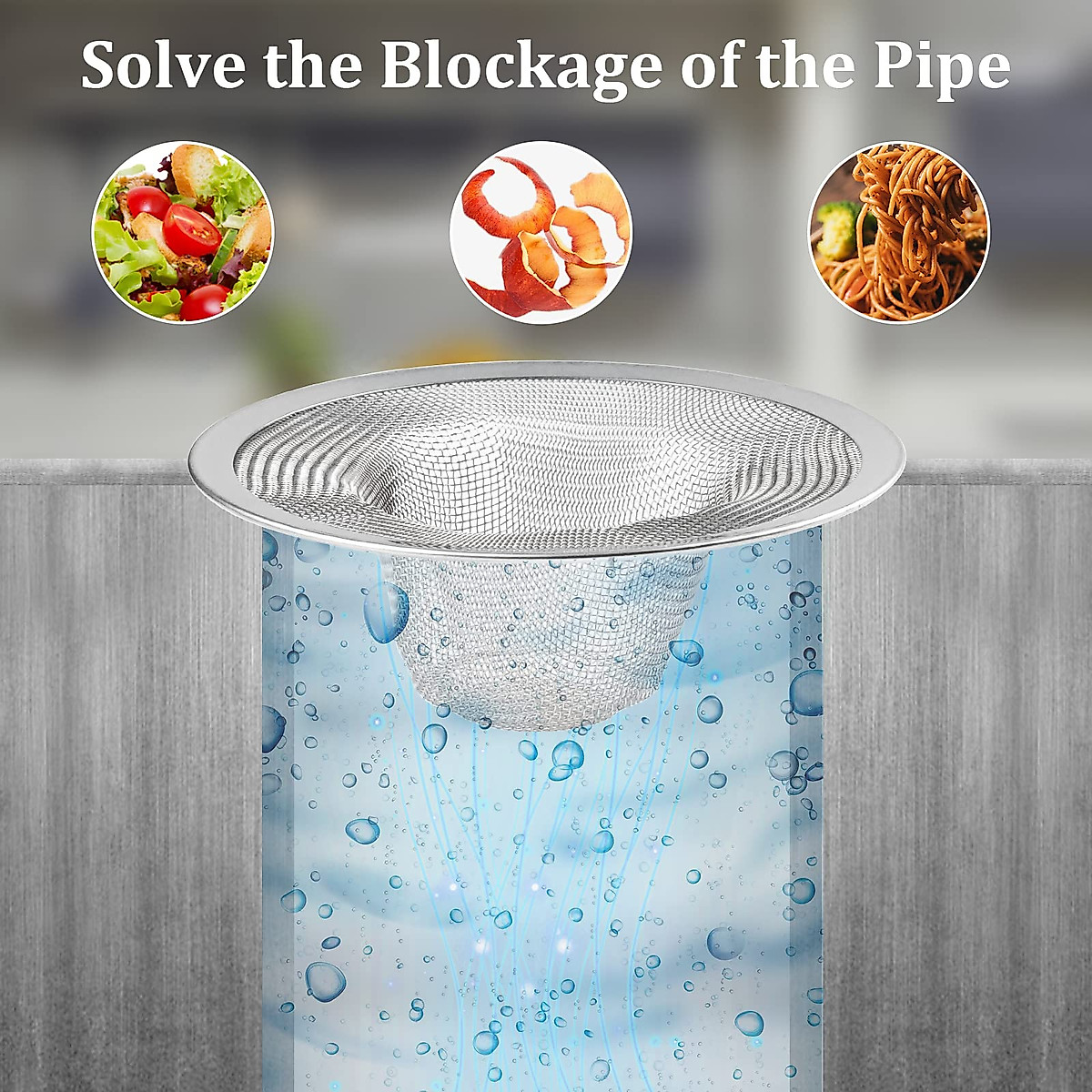 VMVN Kitchen Sink Strainer, Stainless Steel Sink Drain Strainer, 2pcs Drain Cover Stopper,4.5" Diameter for Kitchen Drain Basket,for Shower Bathtub Drain Hair Catcher