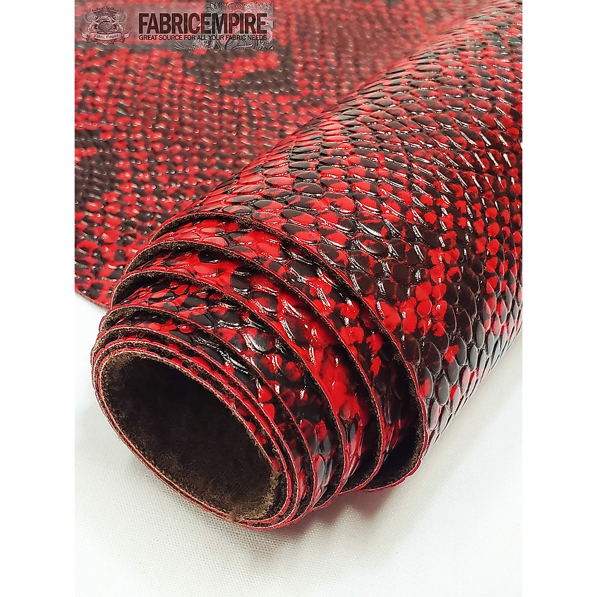 Vinyl Fabric Embossed Texture Rattlesnake Fake Leather Sold by The Yard (Ruby Red)