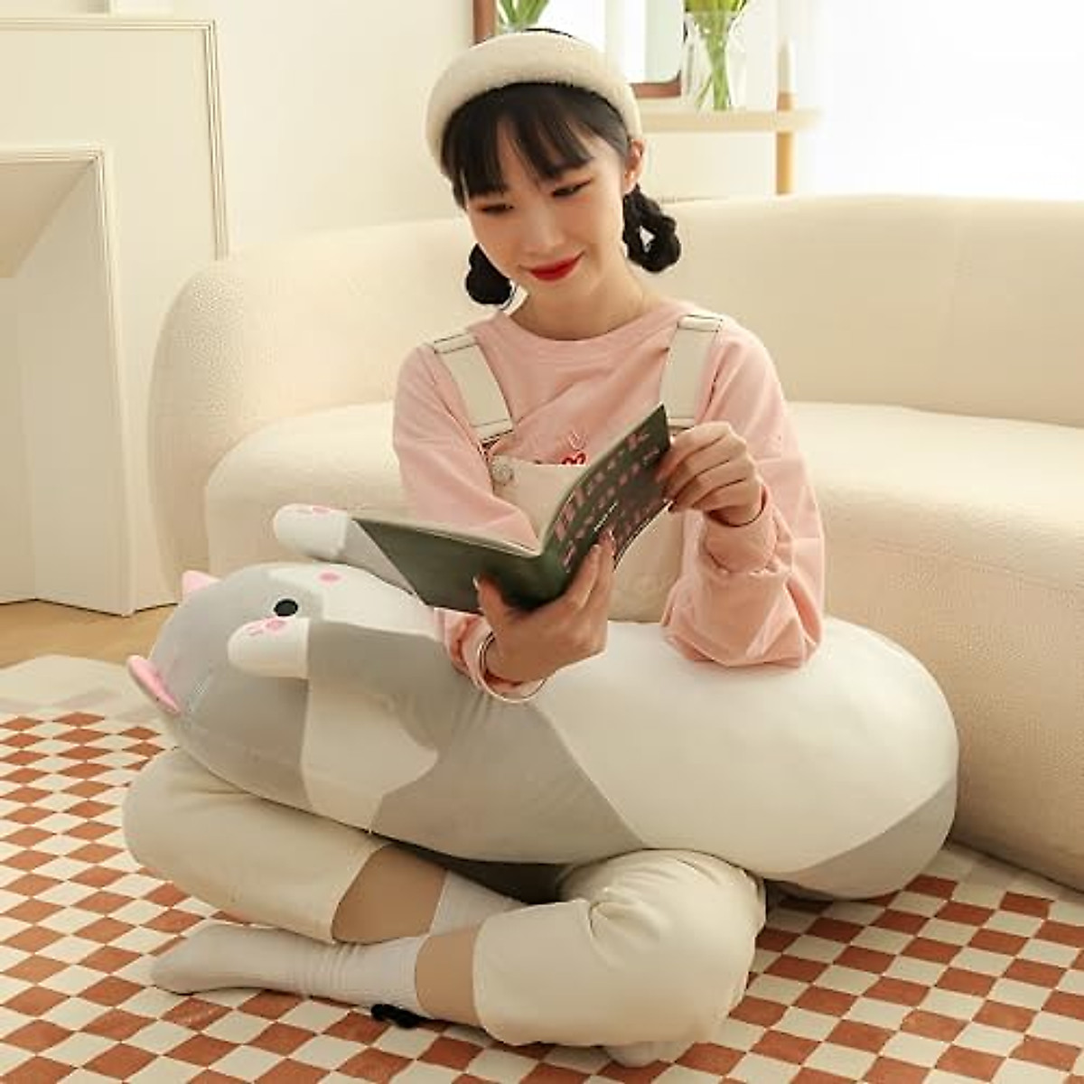 WUYU Lovely Plush Cat Doll Cute Cartoon Soft Stuffed Kitten Pillow Long Throw Sleeping Pillow Doll Toy Gift for Kids Girlfriend Multiple Size (Grey,50cm/19.6in)