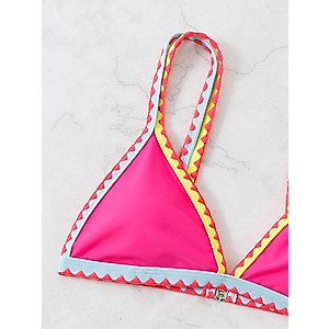 SOLY HUX Women's Triangle Bikini Top Spaghetti Strap Sexy Swimsuit Top Only Pink S