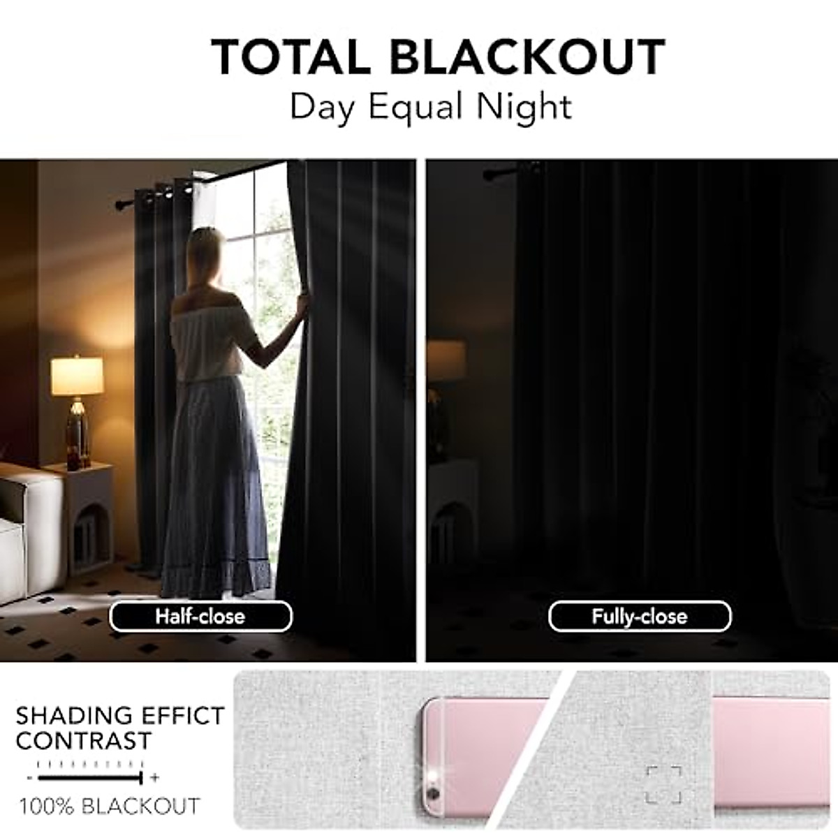 Deconovo Total Blackout Curtains Linen Curtains Room Darkening Curtains with Grommets for Bedroom Living Room Kids Room,Greyish White,52Wx95L in,2 Panels