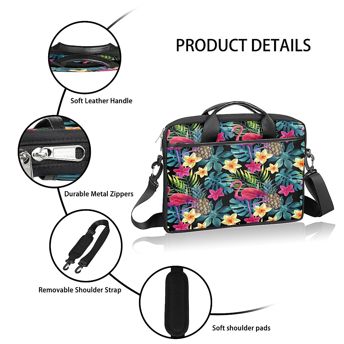Flamingo Pineapple Pattern Laptop Computer Bag Waterproof Shoulder Messenger Bag 13-15 inch Durable Laptop Tote Bag with Shoulder Strap Handle Lightweight Crossbody Briefcase