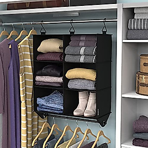 ClosetMaid 6-Shelf Fabric Hanging Closet Organizer with Garment Rod for Shirts, Sweaters, Pants, Hats, Shoes, Purses with Charcoal Black Finish