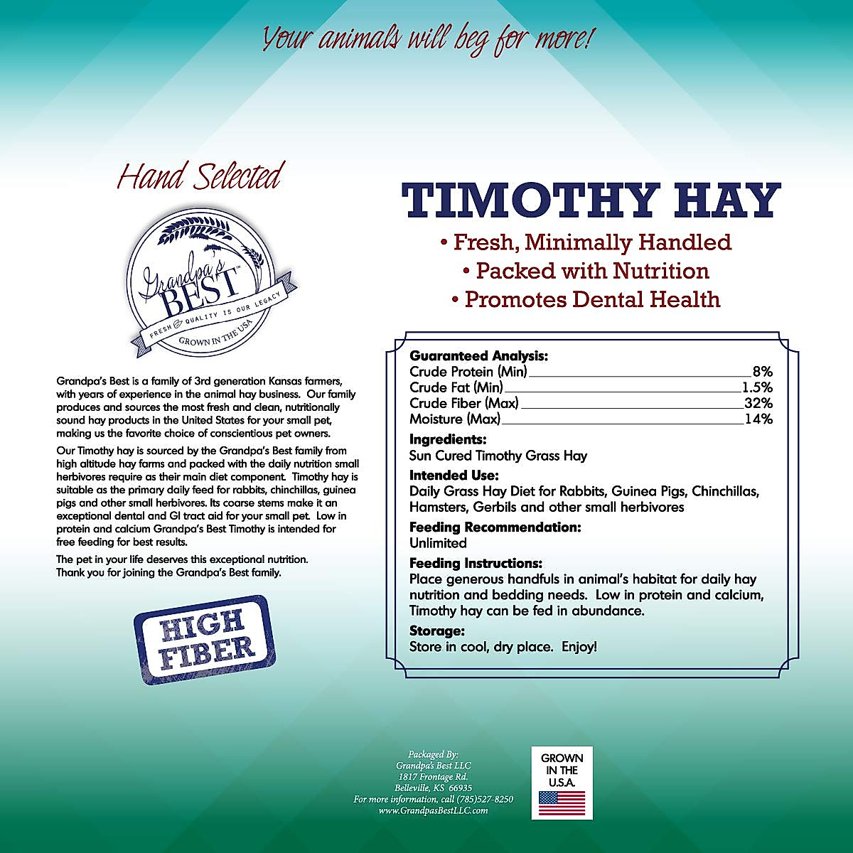 Grandpa's Best Timothy Hay Bale, 5lbs