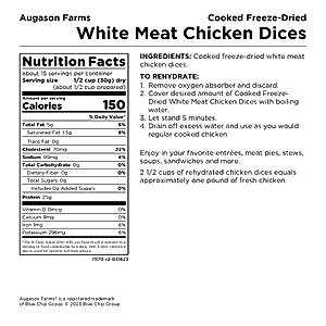 Augason Farms Freeze-Dried White Meat Chicken 100% Real Precooked Chicken Long-Term Food Storage Large Can, 16 oz