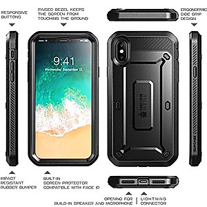 SUPCASE Unicorn Beetle Pro Series Case Designed Designed for iPhone X, with Built-In Screen Protector Full-body Rugged Holster Case for Apple iPhone X / iPhone 10 (2017 Release) (Black)