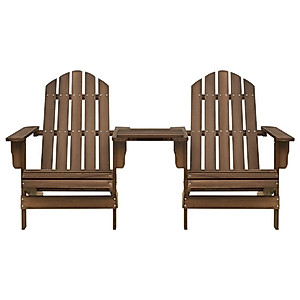 Tidyard Patio Adirondack Chairs with Tea Table Solid Wood Fir Brown Outdoor Fire Pit Chair Wooden Garden Armchair for Porch Pool Lawn Deck Backyard Balcony Outdoor