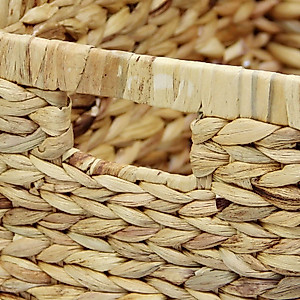 Casaphoria large Square Irregular Hyacinth Storage Baskets Natural Hand Woven Water Hyacinth Basket Durable Trapezoid Sundries Baskets with Built-in Wooden Handles Funnel Basket，2-Pack