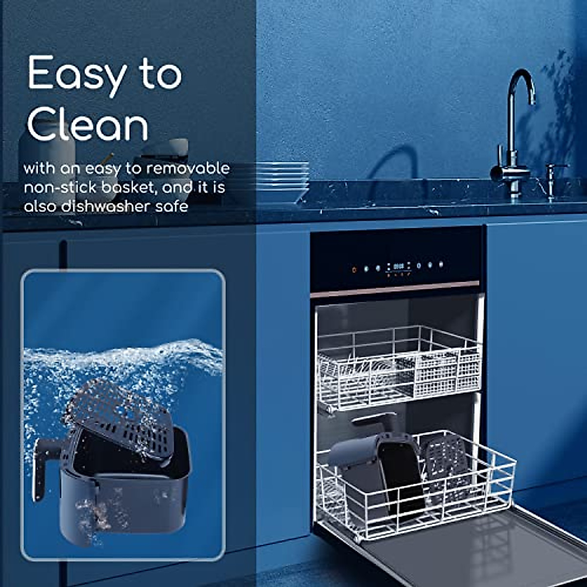 Taylor Swoden 8-in-1 Air Fryer, 4.5 Quart Electric Hot Air Fryer with Digital Touch Screen, Nonstick Basket Oilless Cooker, Timer & Temperature Control Airfryer, Auto Shut-Off, 1400W, Blue