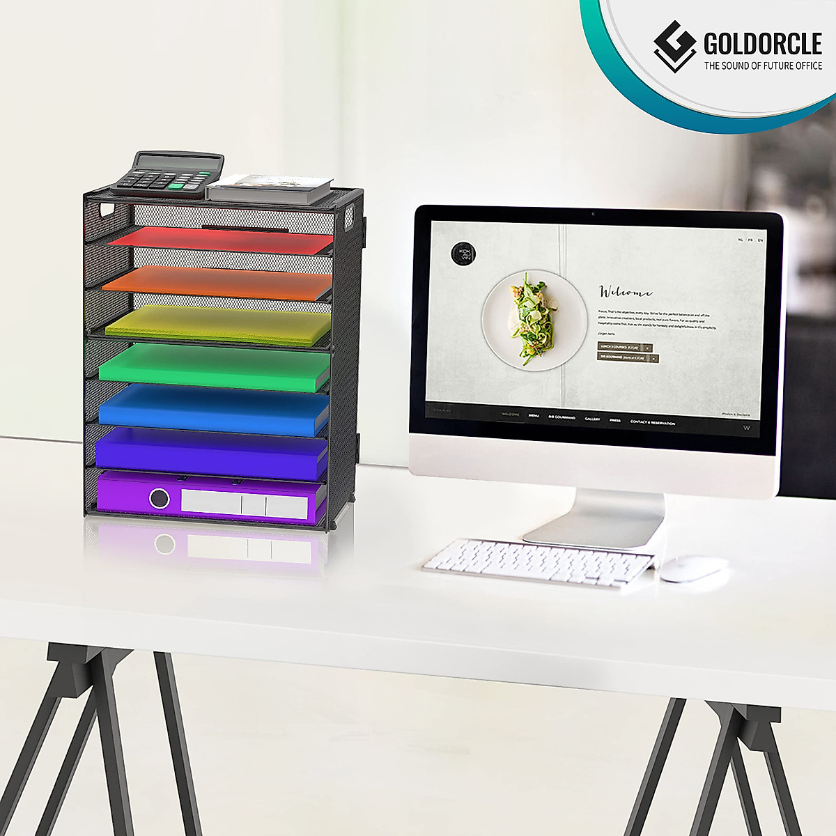 GoldOrcle 8 Tier Paper Letter Tray Organizer with Handles, Mesh Desk File Holder Storage Organization for Office School Desktop