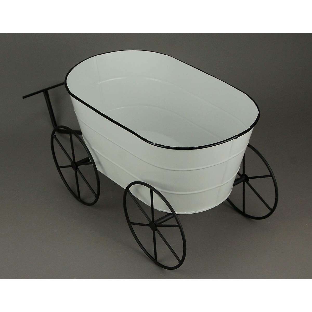 Zeckos Charming White Enamelware Metal Farmhouse Style Decorative Wagon Garden Planter - Rustic Elegance for Gardens, Patios and Porches - Indoor/Outdoor - 19.5 Inches Long