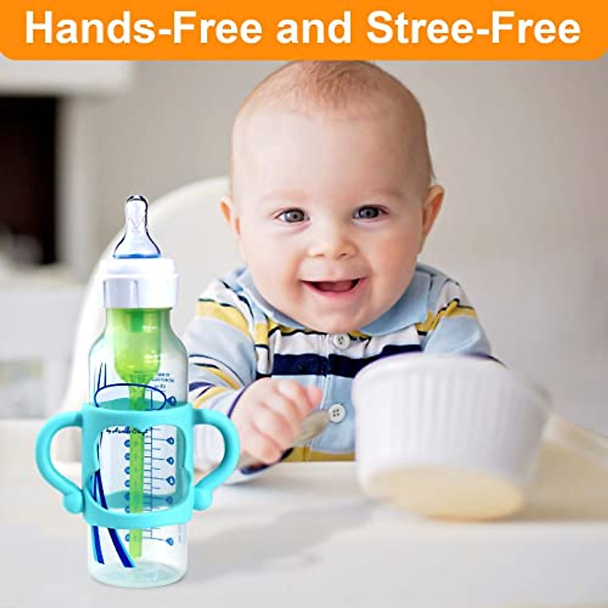 4Pcs Bottle Handles for Dr Brown Narrow Baby Bottles, Baby Bottle Holder with Easy Grip Handles to Hold Their Own Bottle - BPA-Free Soft Silicone