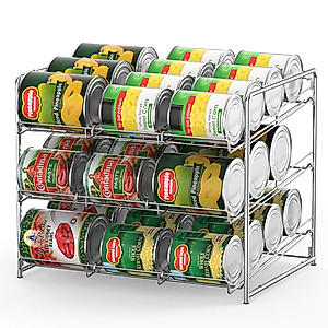 Can Organizer Stackable 2 Pack Can Storage Dispenser Rack 3 Tier Holds up 36 Cans Rotates First in First Out for Kitchen Cabinet or Pantry, Chrome Finish