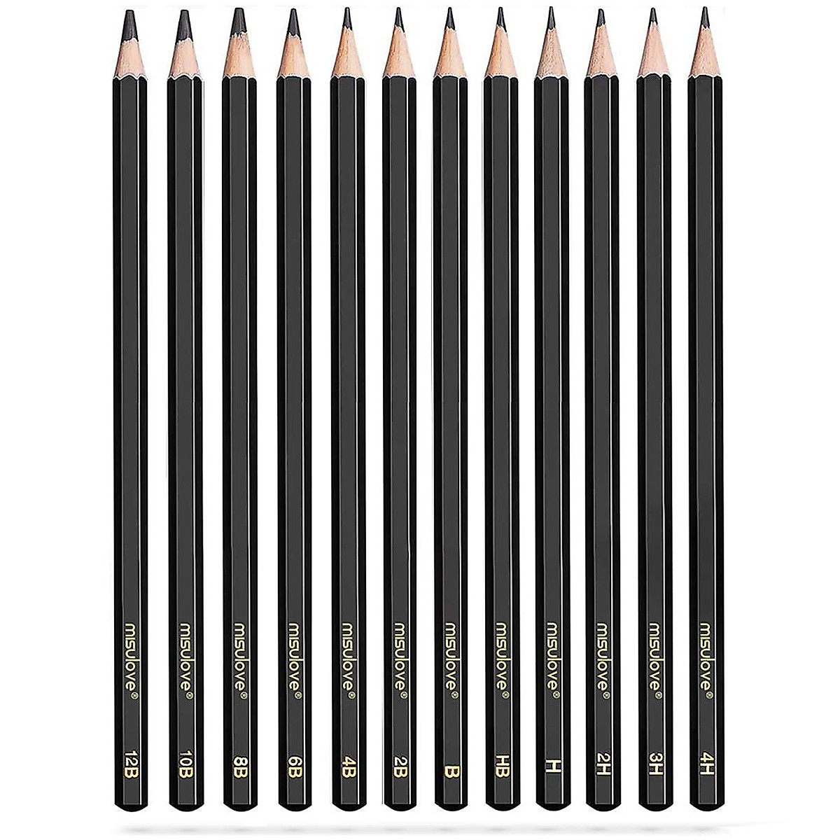 MISULOVE Professional Drawing Sketching Pencil Set - 12 Pieces Art Drawing Graphite Pencils(12B - 4H), Ideal for Drawing Art, Sketching, Shading, for Beginners & Pro Artists