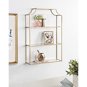 Kate and Laurel Ciel Glam 3-Tier Scalloped Wall Shelf, 20 x 30, Gold, Modern Shelving with Glass Tiers