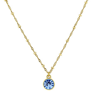 1928 Jewelry "Best Of Times" 14K Gold Dipped Light Sapphire Blue Pendant Necklace For Women, 16"