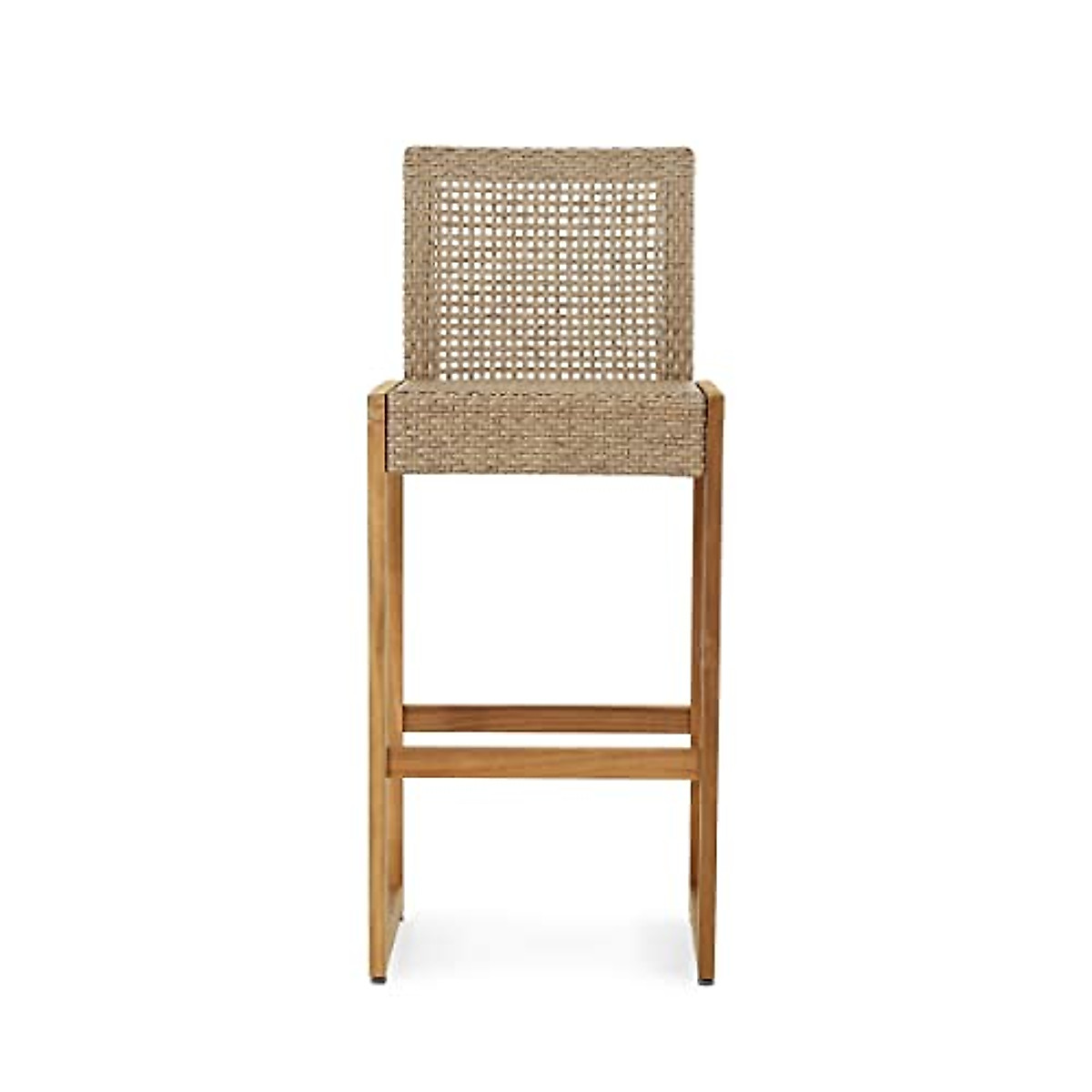 Elon Outdoor Barstools - Wicker and Acacia Wood - Light Multi-Brown/Teak (Set of 2)