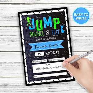 Jump Bounce & Play Birthday Invitations, Trampoline Birthday Party Invites Decorations, Kids Adults Birthday Party And Events Supplies, 20 Fill-In Invites Cards With Matching Envelopes（YQK-B01）