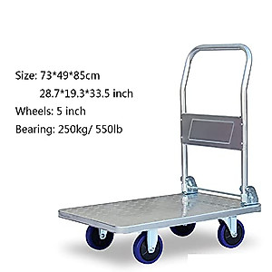 Generic Hand Trucks Steel Platform Truck Heavy Duty Small Flat 4-Wheel Trolley with Foldable Handle High Load Capacity for Household Daily Moving Push Cart (Size : 550lbs-silent)