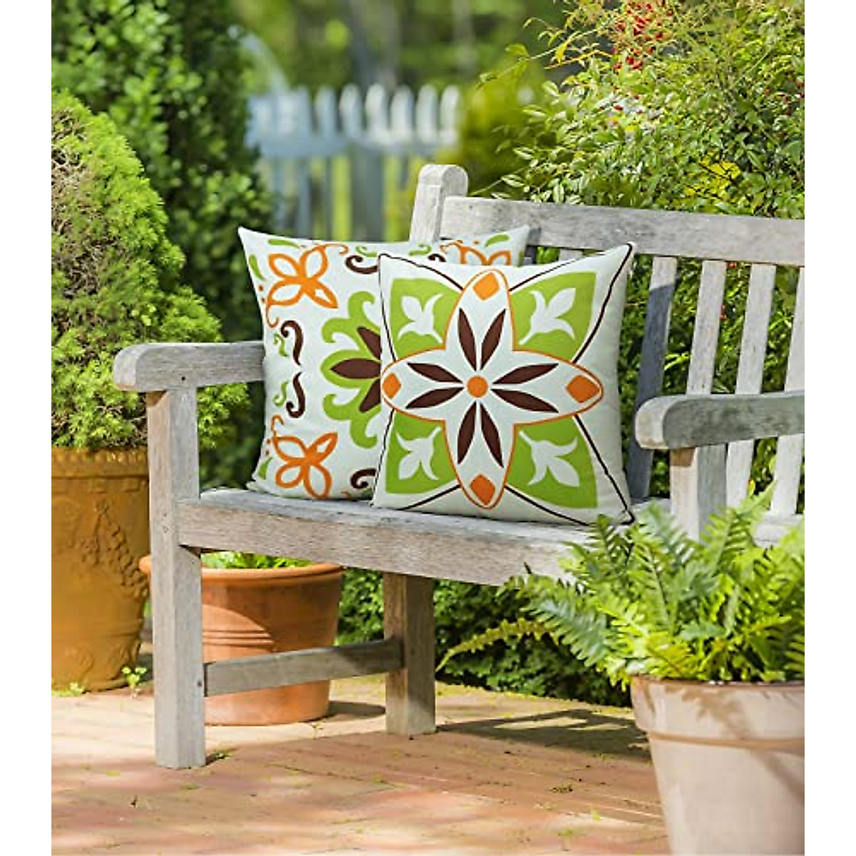 Pyonic Outdoor Waterproof Throw Pillow Covers Boho Pillow Covers 18x18 Decorative Green Garden Cushion Sham for Patio Furniture Tent Couch Park Set of 4,Light Green