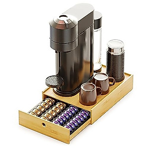 SpaceAid Bamboo Coffee Pod Holder Drawer Storage for Nespresso Vertuo Capsule, Pods Holder Organizer Tray for Nespresso Vertuo Holders, Compatible with 40 Big or 56 Small Vertuoline Pods (Natural)