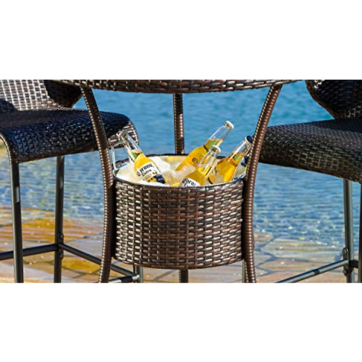 Christopher Knight Home CKH Outdoor Wicker Bistro Bar Set with Ice Pail, 5-Pcs Set, Multibrown