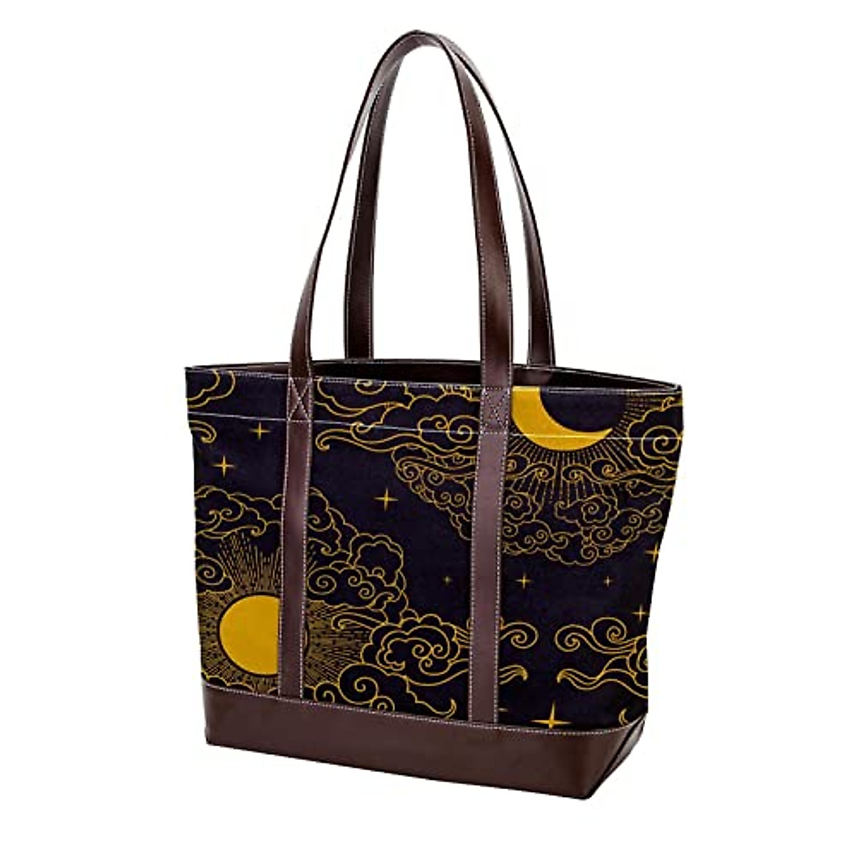Sun and Moon Art Black Pattern Tote Bags Large Leather canvas Purses and Handbags for Women Top Handle Shoulder Satchel Hobo Bags