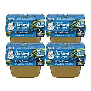 Gerber Natural for Baby 1st Foods Baby Food Tubs, Green Bean, Non-GMO & Natural Pureed Baby Food for Supported Sitters, 2 - 2 Ounce Tubs Per Pack (Pack of 4)