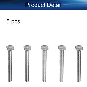 Bettomshin 5Pcs M10 x 100mm Hex Bolts, 304 Stainless Steel 1.5mm Thread Pitch Fully Threaded Metric Hex Head Screw Bolts, Hexagon Screw Bolt, Hex Tap Bolts, Silver (Overall Size 106.56x17x17mm)