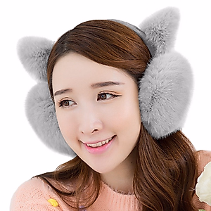 Lovely Cat Ear Foldable Earmuffs, Women Girls Cozy Furry Fur Winter Thermal Ear Warmers Earflap Adjustable Outdoor Soft Fleece Plush Warm Ear Covers Earmuff Running Cycling Ski Snow Ear Muffs Headband