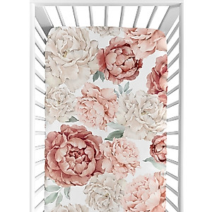 Sweet Jojo Designs Blush Pink Boho Shabby Chic Floral Girl Baby Fitted Crib Sheet for Infant Newborn Nursery Toddler Bed Room Standard Mattress Off White Bohemian Vintage Watercolor Flower Elegant