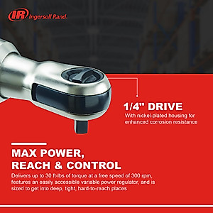 Ingersoll Rand 1105MAX-D2 1/4" Mini Composite Air Ratchet Wrench, 30 ft-lbs Max Torque Output, 300 RPM, Comfort Grip, Lightweight, Low Profile Forward/Reverse Control