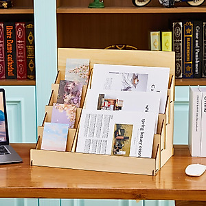 Wenqik 4 Tier 12 Shelves Greeting Card Display Stand Wooden Multipurpose Card Display Rack Sticker Display Stand for Vendors Portable Greeting Card Holder for Cards Picture Photos Organizer Display