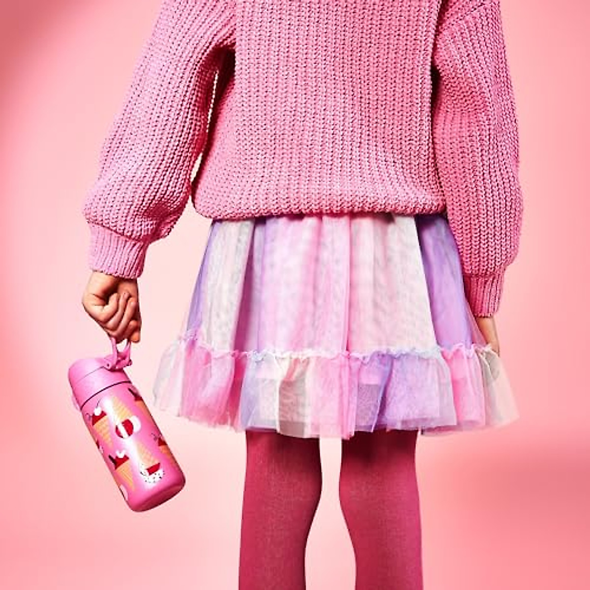 Ion8 Kids Water Bottle, Steel 400 ml/13 oz, Leak Proof, Easy to Open, Secure Lock, Dishwasher Safe, Flip Cover, Carry Handle, Easy Clean, Durable, Scratch Resistant, Raised Print, Ice Creams Design