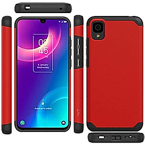 TJS for Alcatel TCL 30 Z T602DL Case, TCL 30 LE Case, with Tempered Glass Screen Protector, Dual Layer Hybrid Shockproof Drop Protection Impact Phone Case Cover for TCL 30Z / TCL 30LE (Red)
