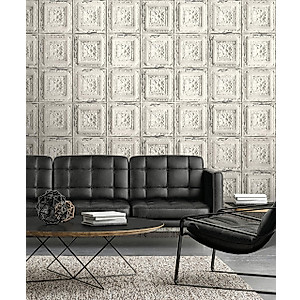 NextWall Distressed Faux Tin Tile Peel and Stick Wallpaper