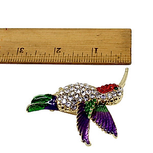 Large Hummingbird Crystal Brooch Pin with Sparkly Multicolor Rhinestones, Unique Bird Costume Jewelry or Hummingbird Gift for Women