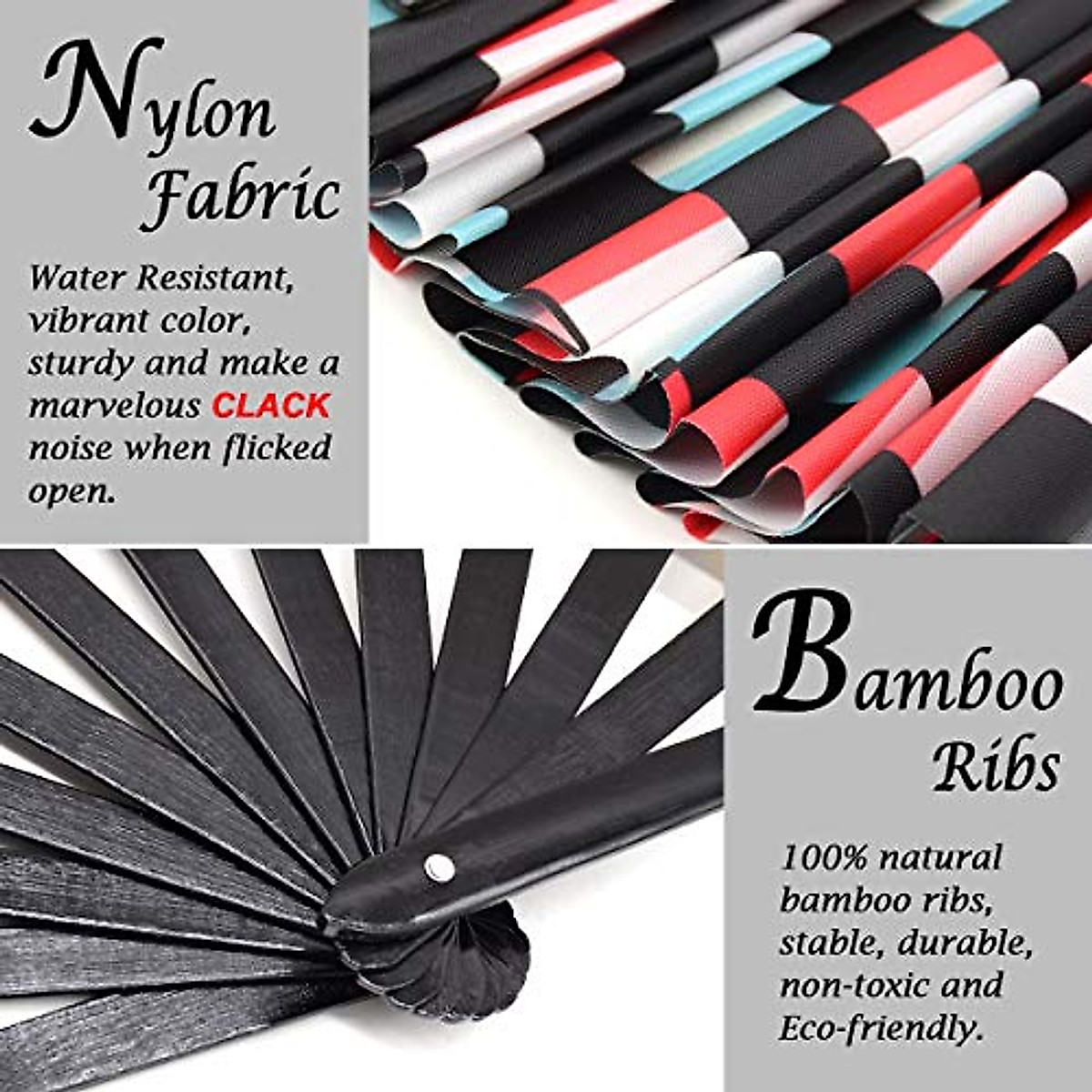 OMyTea Large Rave Clack Folding Hand Fan for Men/Women - Chinese Japanese Bamboo Handheld Fan - for EDM, Music Festival, Club, Event, Party, Dance, Performance, Decoration, Gift (Illusion Checkered)