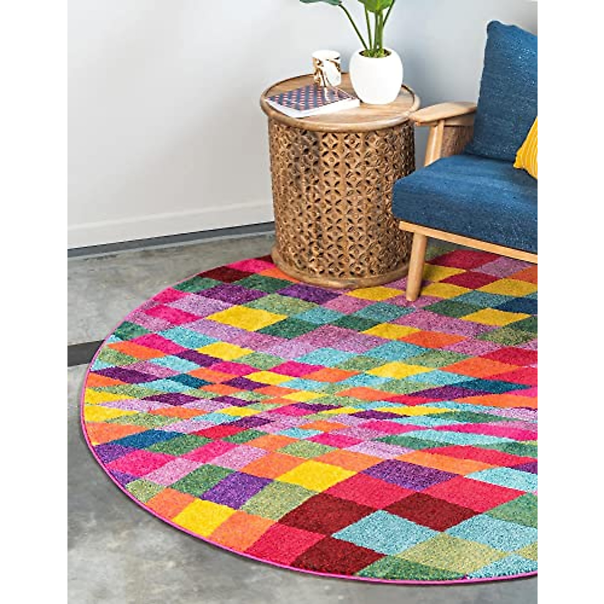 Unique Loom Estrella Collection Geometric, Abstract, Colorful, Modern, Eclectic Area Rug, 8 ft x 8 ft, Multi/Pink