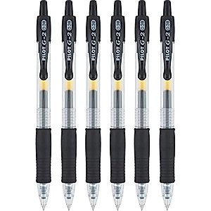 Pilot G2 Retractable Rollerball Gel Pens, Ultra Fine Point, 0.38mm, Black Ink, 6 Count