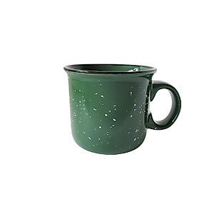 Essential Drinkware 14oz Ceramic Campfire Coffee Mug (Set of 4), Green with Speckled Finish - Durable Thick Walled Camping Style Cup for Outdoors or Home