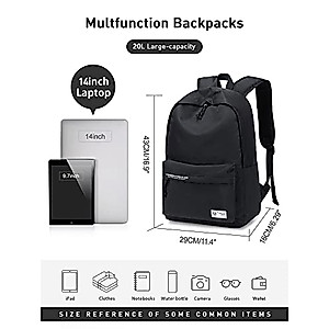 CAMILLEMMA Black Simple Cute Backpack for Teen Girls Boys, Casual Daypack High School Bookbag for Women Men, Lightweight Travel Laptop Back Pack Classic Basic College Backpack