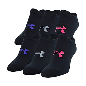 Under Armour Youth Essential 2.0 Lightweight No Show Socks, 6-Pairs, Black Penta Pink Assorted, Small
