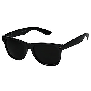 ShadyVEU Super Dark Black Sunglasses UV Protection Lens Spring Hinge 80s Vintage Retro Inspired Shades (Glossy Black Frame)