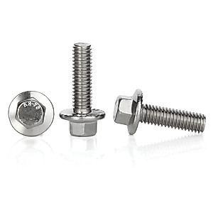 M6-1.0 x 20mm Flanged Hex Head Bolts Flange Hexagon Screws, Stainless Steel 18-8 (304), Plain Finish, 25 PCS