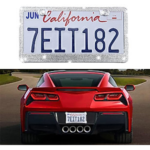 LivTee Luxury Rhinestone License Plate Frame Bling Car Accessories for Women, Funny Glitter Stainless Steel Cover 1000+ Cute Crystal Diamond Licenses Plates Holder with Cap Screws Set(White)