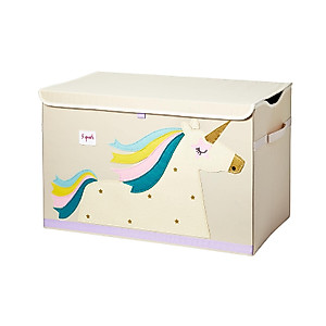 3 Sprouts Large Toy Chest for Kids with Lid and Handles - Collapsible Toy Storage Bin/Trunk/Box/Basket Organizer for Boys & Girls Playroom, Nursery, Unicorn