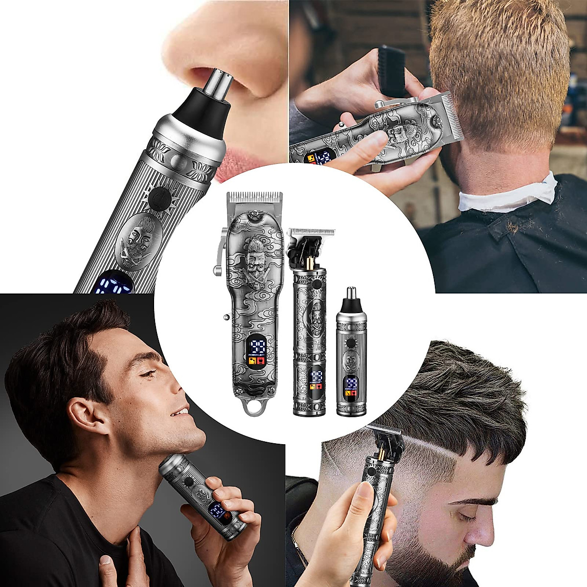 Lanumi Hair Clippers for Men Cordless Hair Trimmer Beard Trimmer/Nose Trimmer Professional T-Blade Trimmer USB Rechargeable Hair Cutting Grooming Kit Barber Clippers Set LED Display