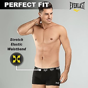 Everlast Mens Trunks Underwear - Short 4" Inseam, Breathable Cotton Underwear for Men Pack of 6 - Cotton Stretch Mens Underwear (Large, Black)