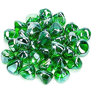 Stanbroil 10-Pound Fire Glass Diamonds - 1/2 inch Luster Fire Glass for Fireplace Fire Pit and Landscaping, Emerald Green Luster